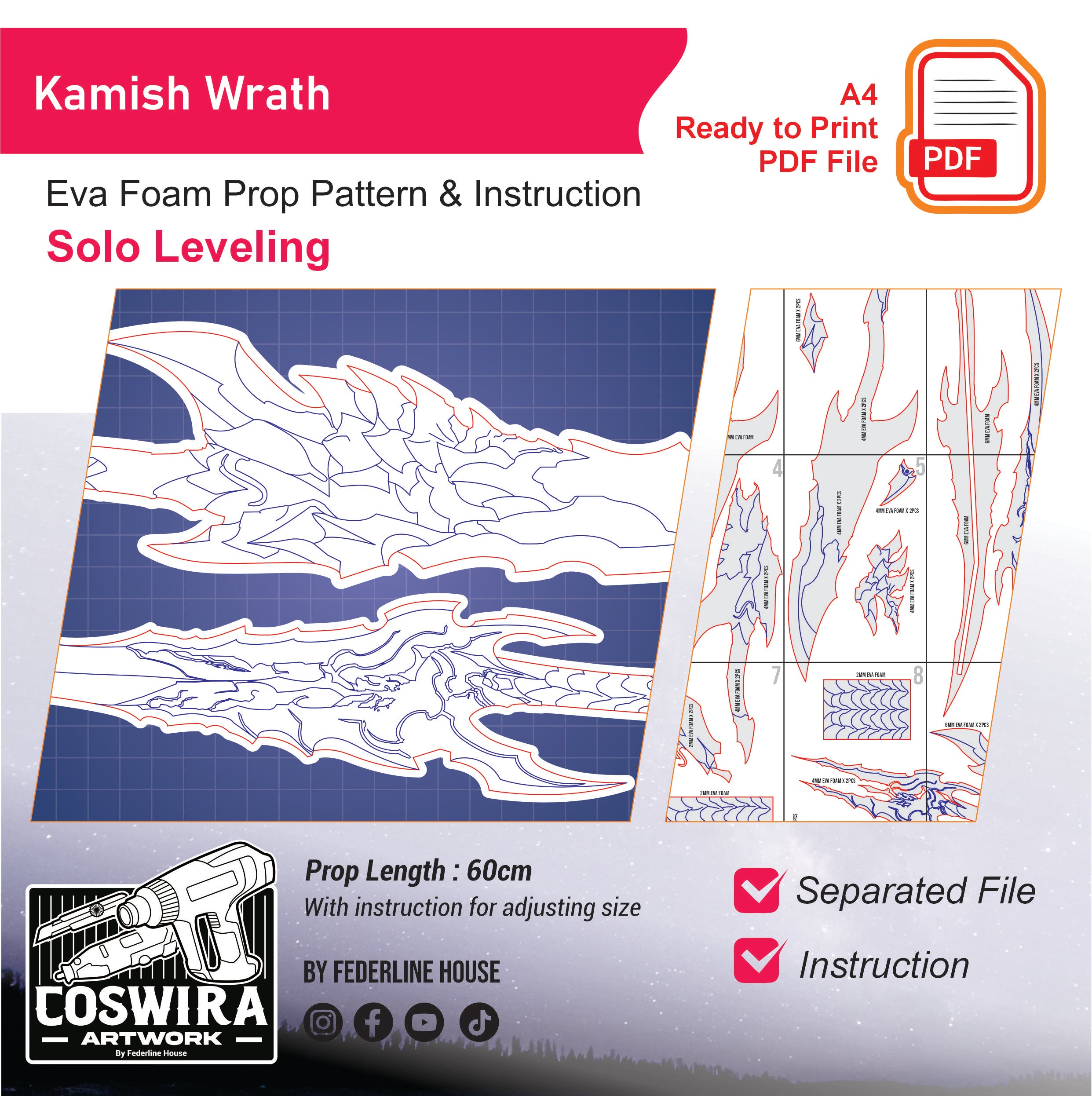 Prop Pattern: Kamish Wrath Dual Dagger from Solo Leveling Cosplay Temp ...