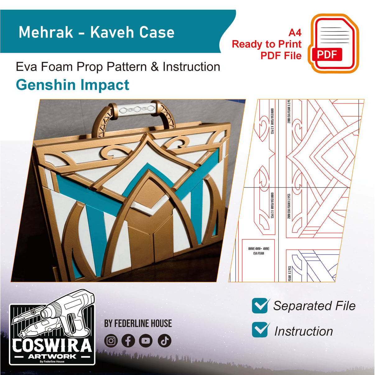 Prop Pattern: Mehrak Kaveh Case from Genshin Impact Cosplay Template B ...