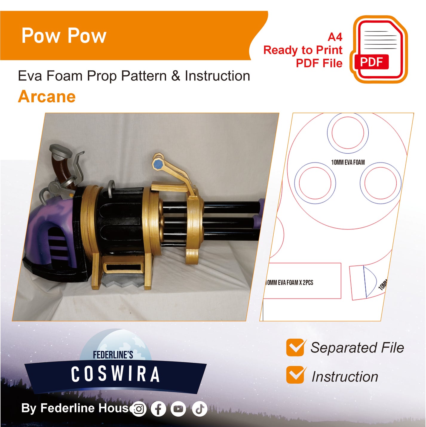 Prop Pattern: Pow Pow from Arcane League of Legends Cosplay Template B ...