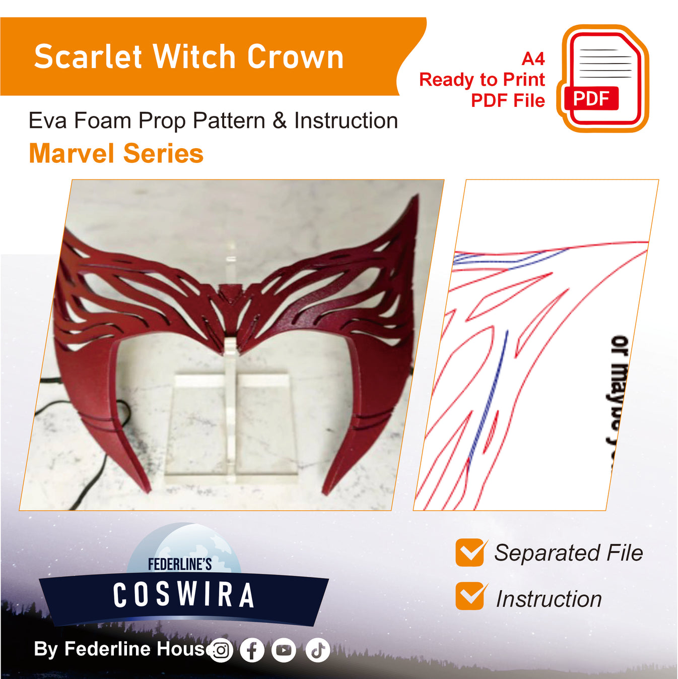 Prop Pattern: Scarlet Witch Crown from Marvel Cosplay Template Bluepri ...