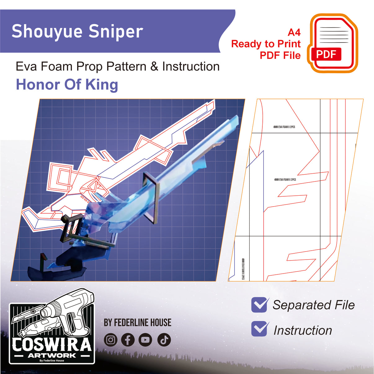 Prop Pattern: Shouyue Sniper from Honor of Kings Cosplay Template Blue ...