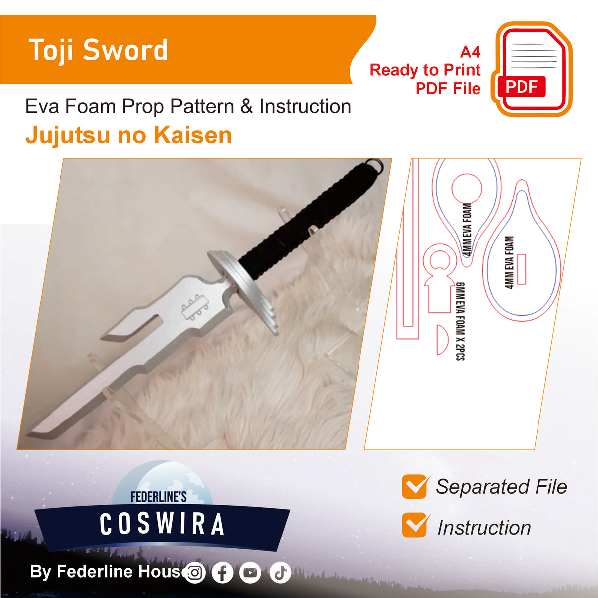 Prop Pattern: Toji Sword from Jujutsu Kaisen Cosplay Template Blueprin ...