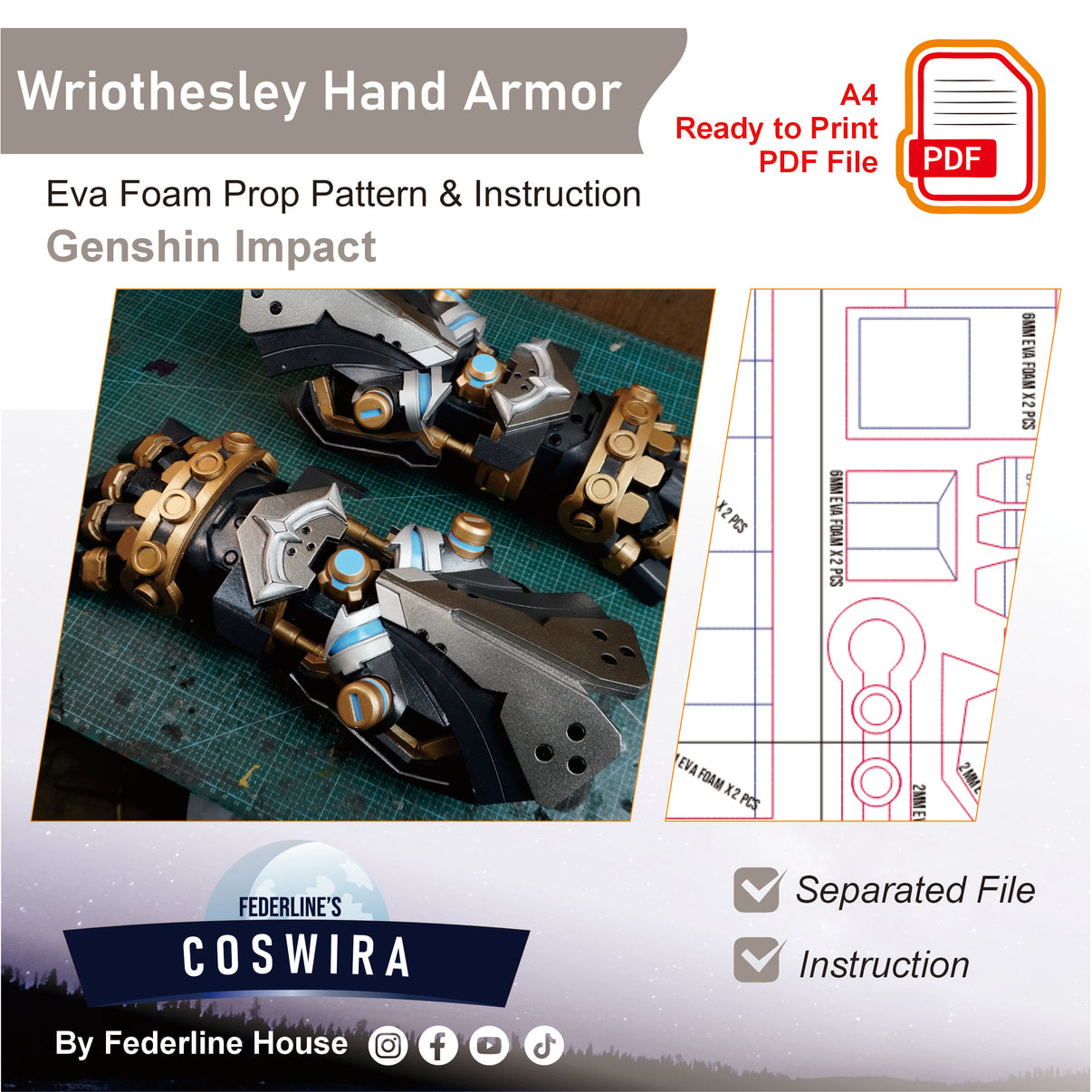 Prop Pattern: Wriothesley Hand Armor from Genshin Impact Cosplay Templ ...