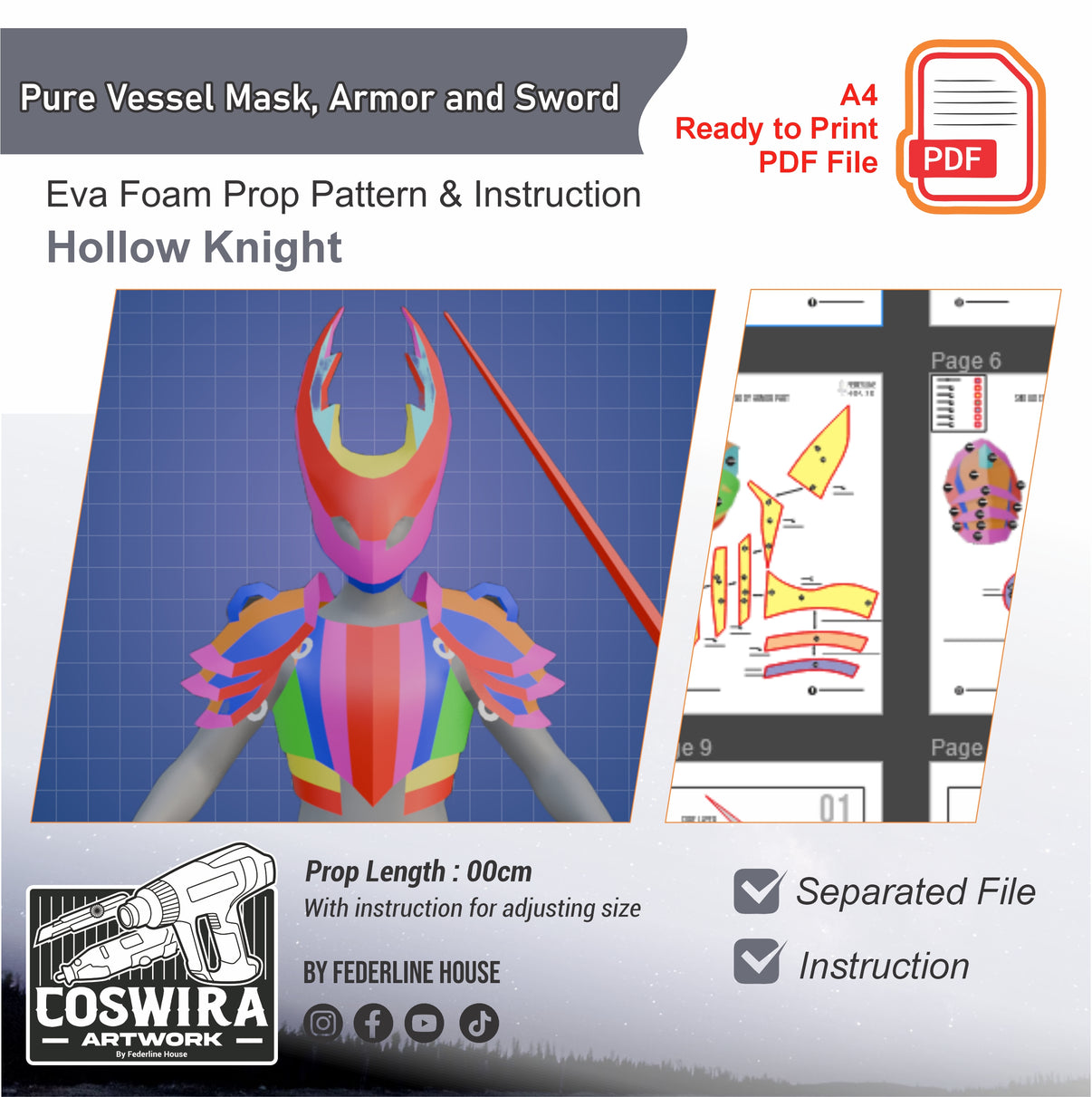 Pure Vessel Mask, Armor and Sword Prop Pattern Template – EVA Foam Pat ...