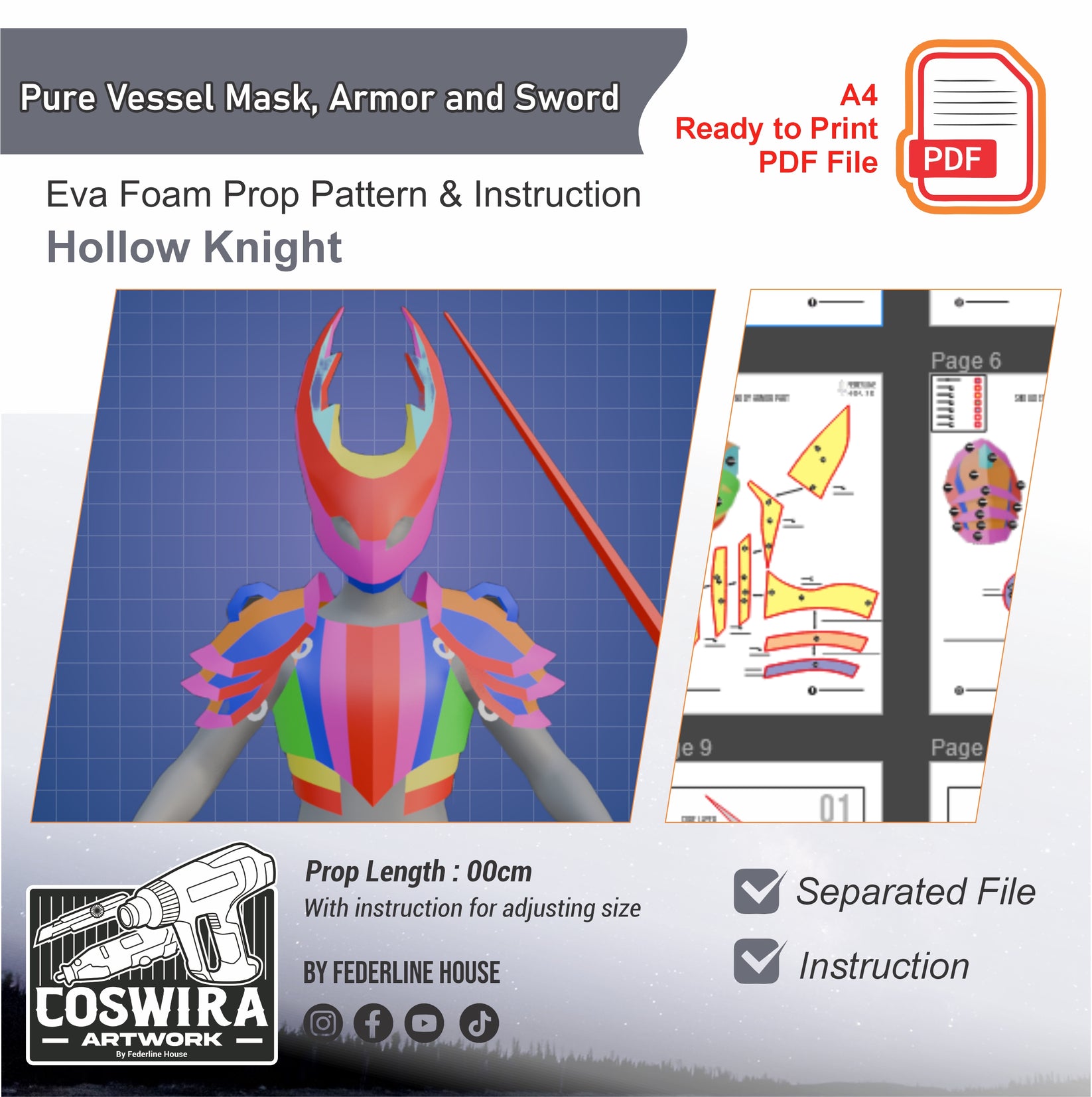 Pure Vessel Mask, Armor and Sword Prop Pattern Template – EVA Foam Pat ...