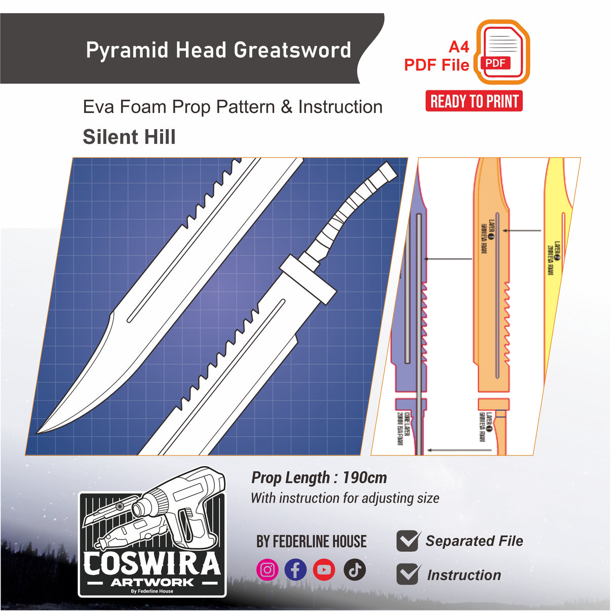 Pyramid Head Greatsword Prop Pattern Template – EVA Foam Pattern for C ...