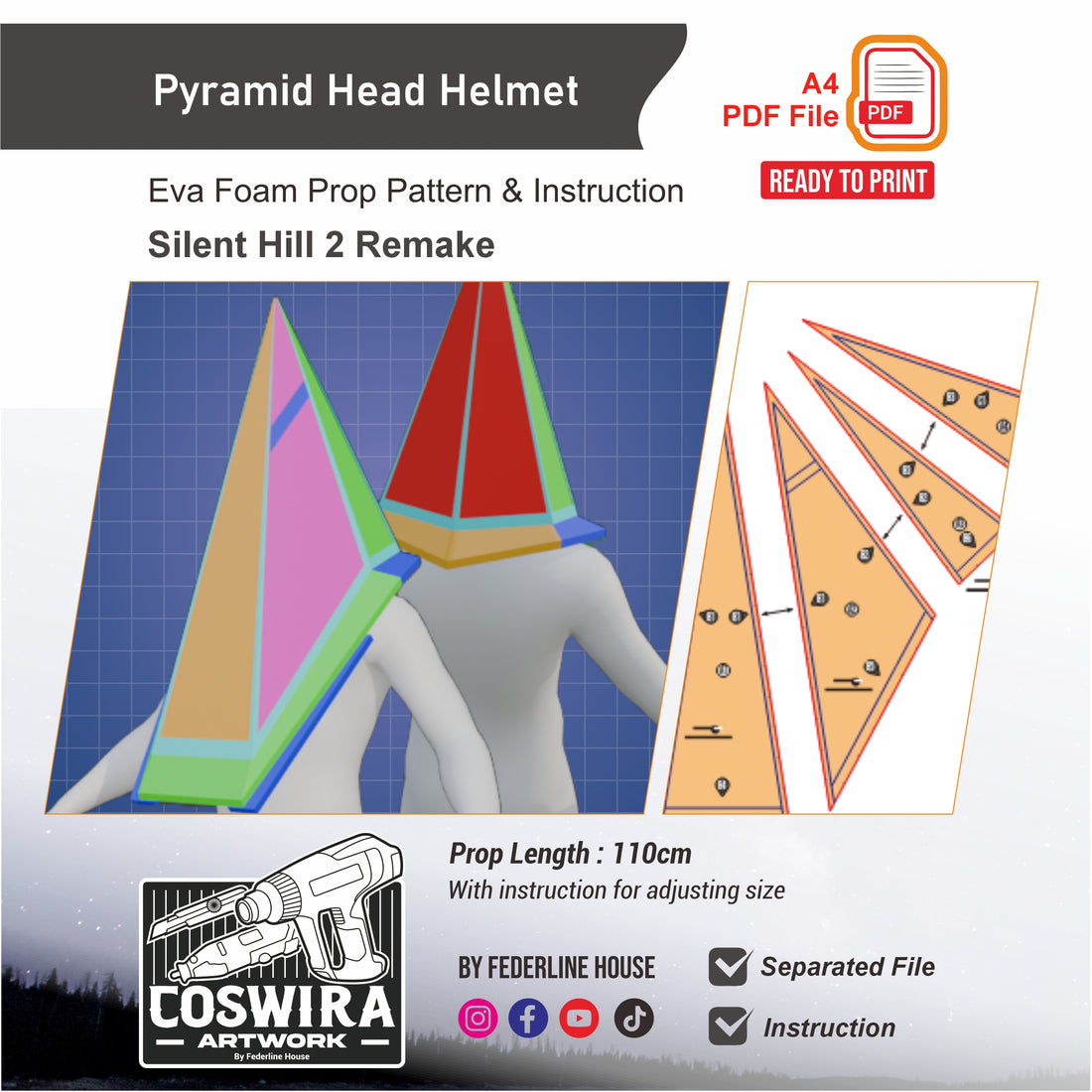 Pyramid Head Helmet Prop Pattern Template – EVA Foam Pattern for Cospl ...