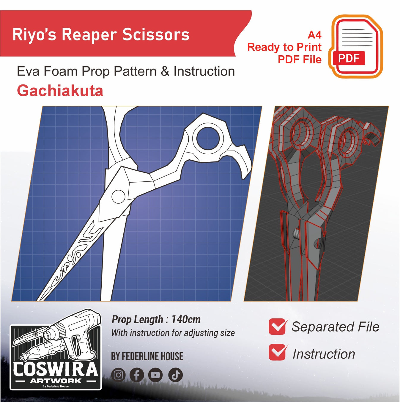 Riyo’s Reaper Scissors Prop Pattern Template – EVA Foam Pattern for Co ...
