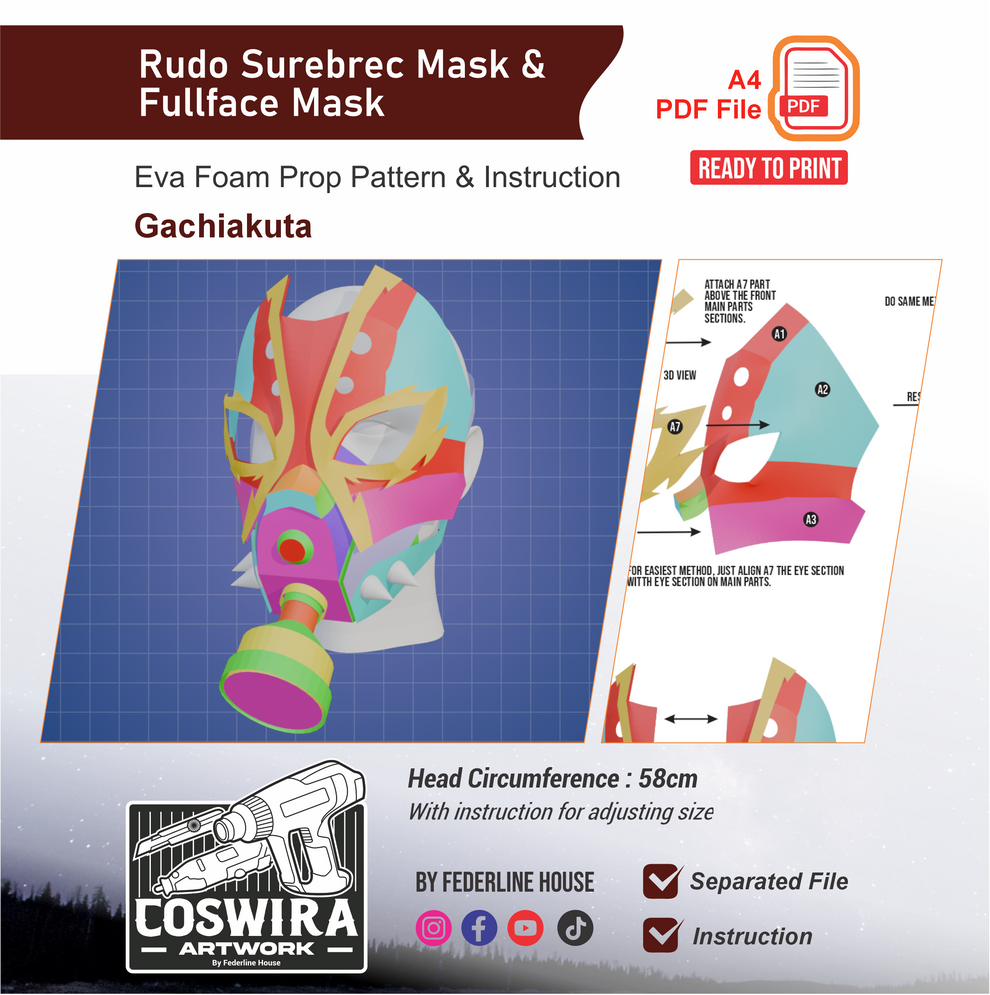 Rudo Surebrec Mask & Full Face Mask Prop Pattern Template – EVA Foam P ...
