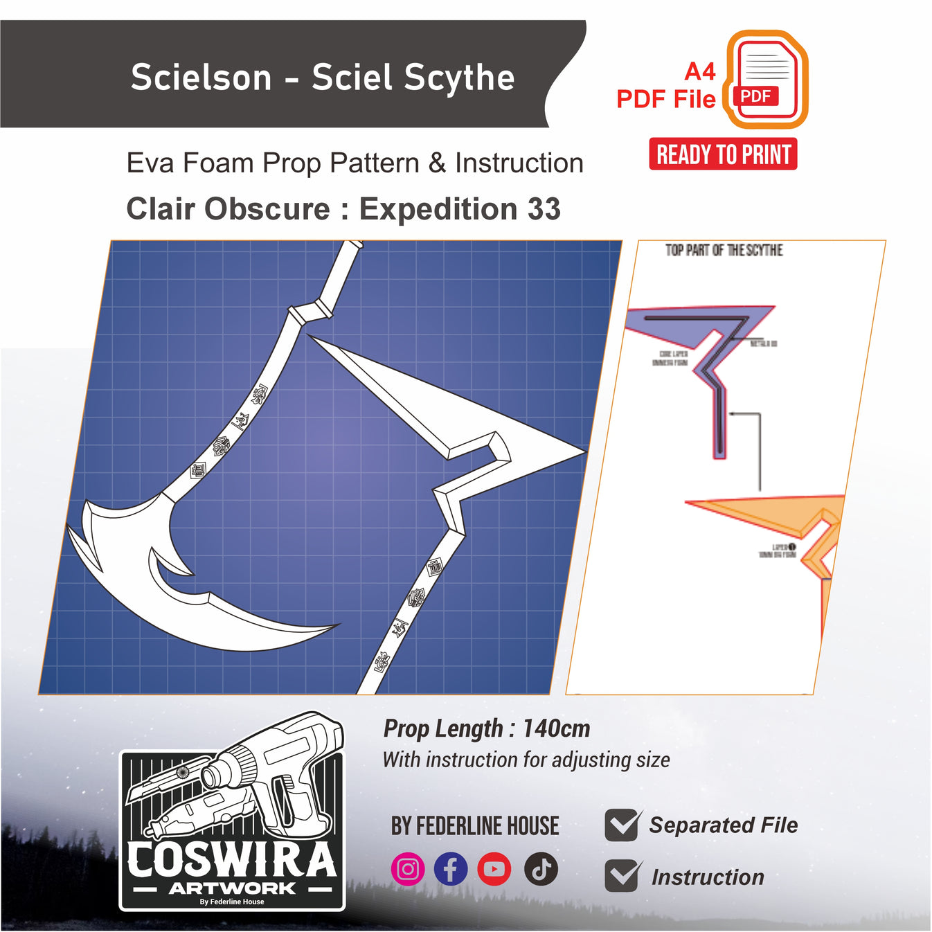 Scielson – Sciel Scythe Prop Pattern Template – EVA Foam Pattern for C ...