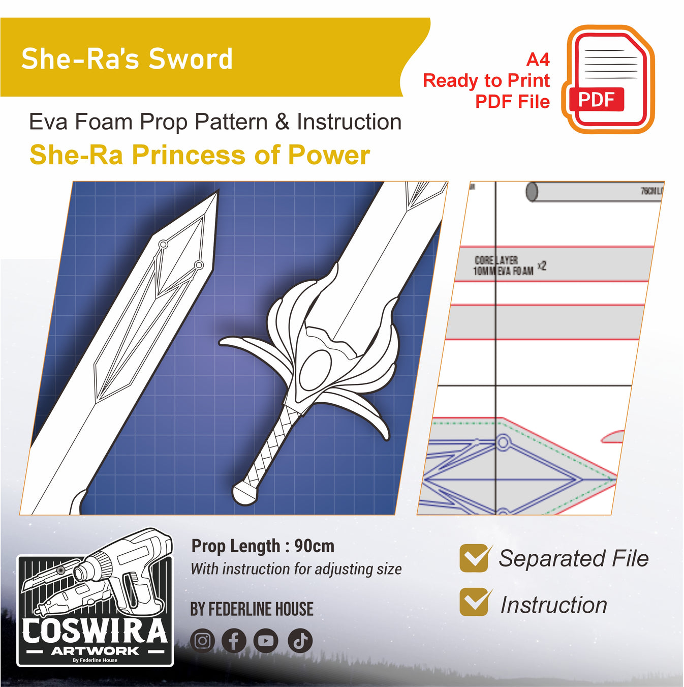 She-Ra Sword Prop Pattern Template – EVA Foam Pattern for Cosplay & DI ...