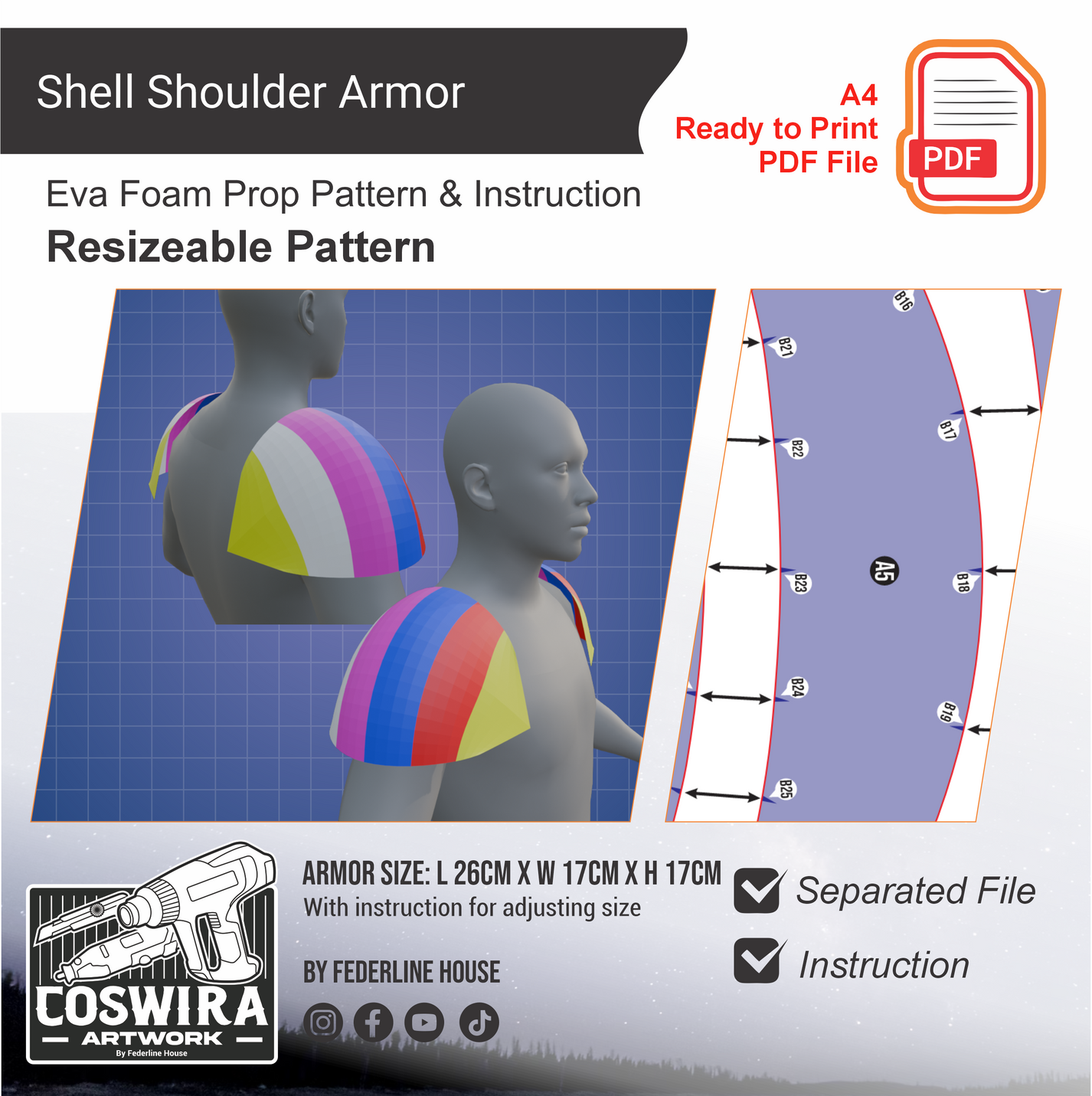 Shell Shoulder Armor Basic Pattern Template – EVA Foam Pattern for Cos ...