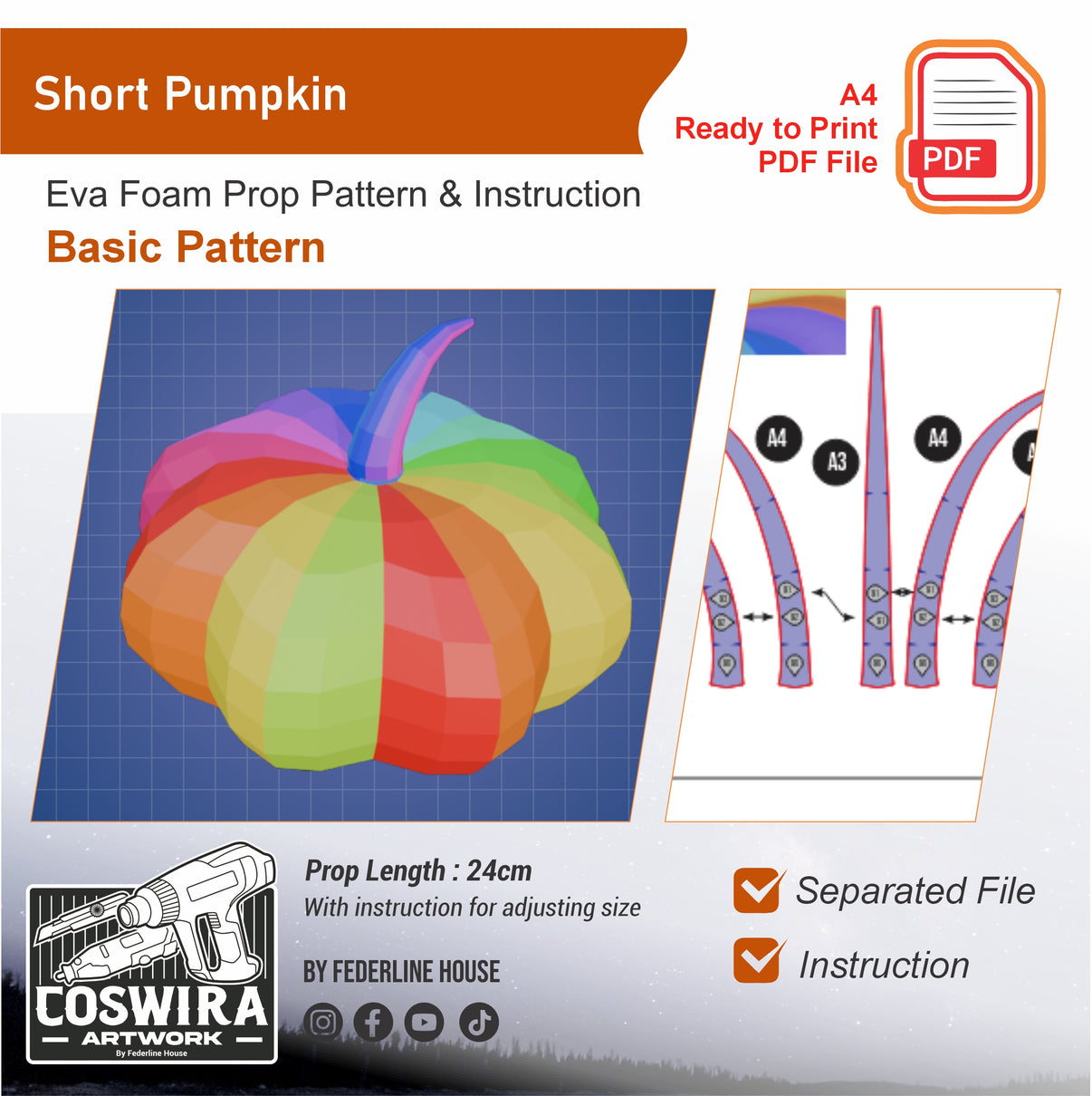 Short Pumpkin Prop Pattern Template – EVA Foam Basic Pattern for Cospl ...