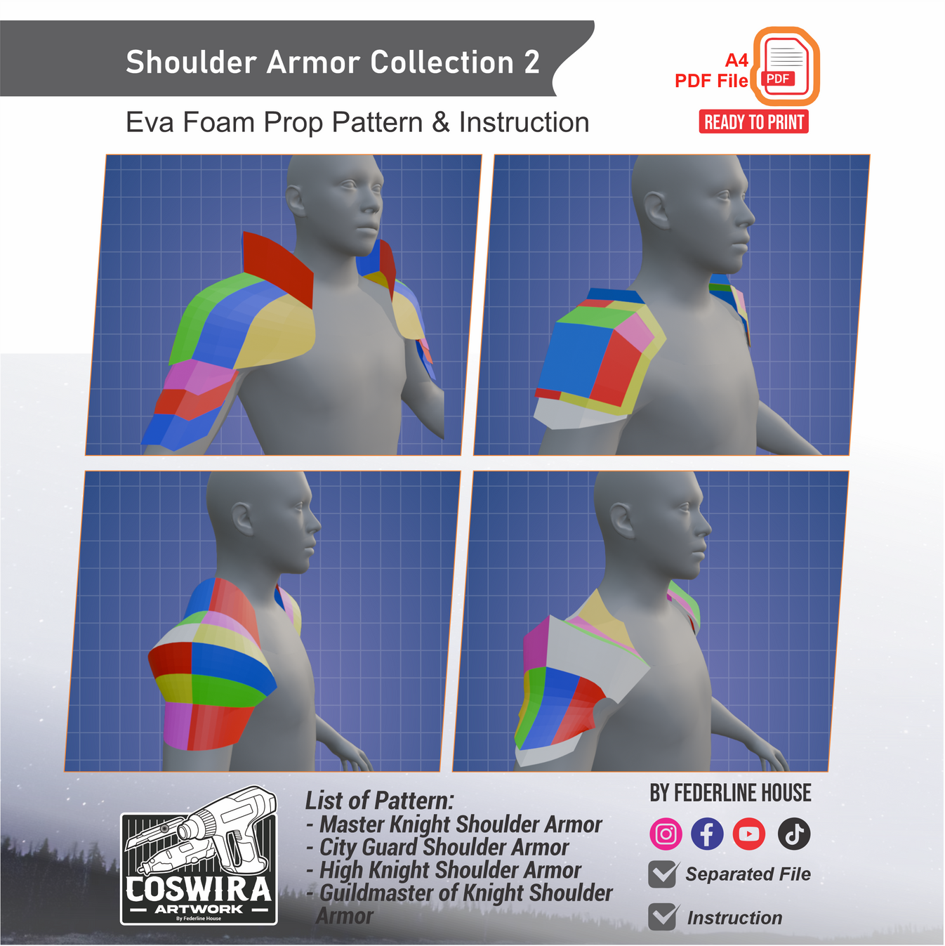 Shoulder Armor Collection 2 – EVA Foam Basic Pattern Bundle for Cospla ...
