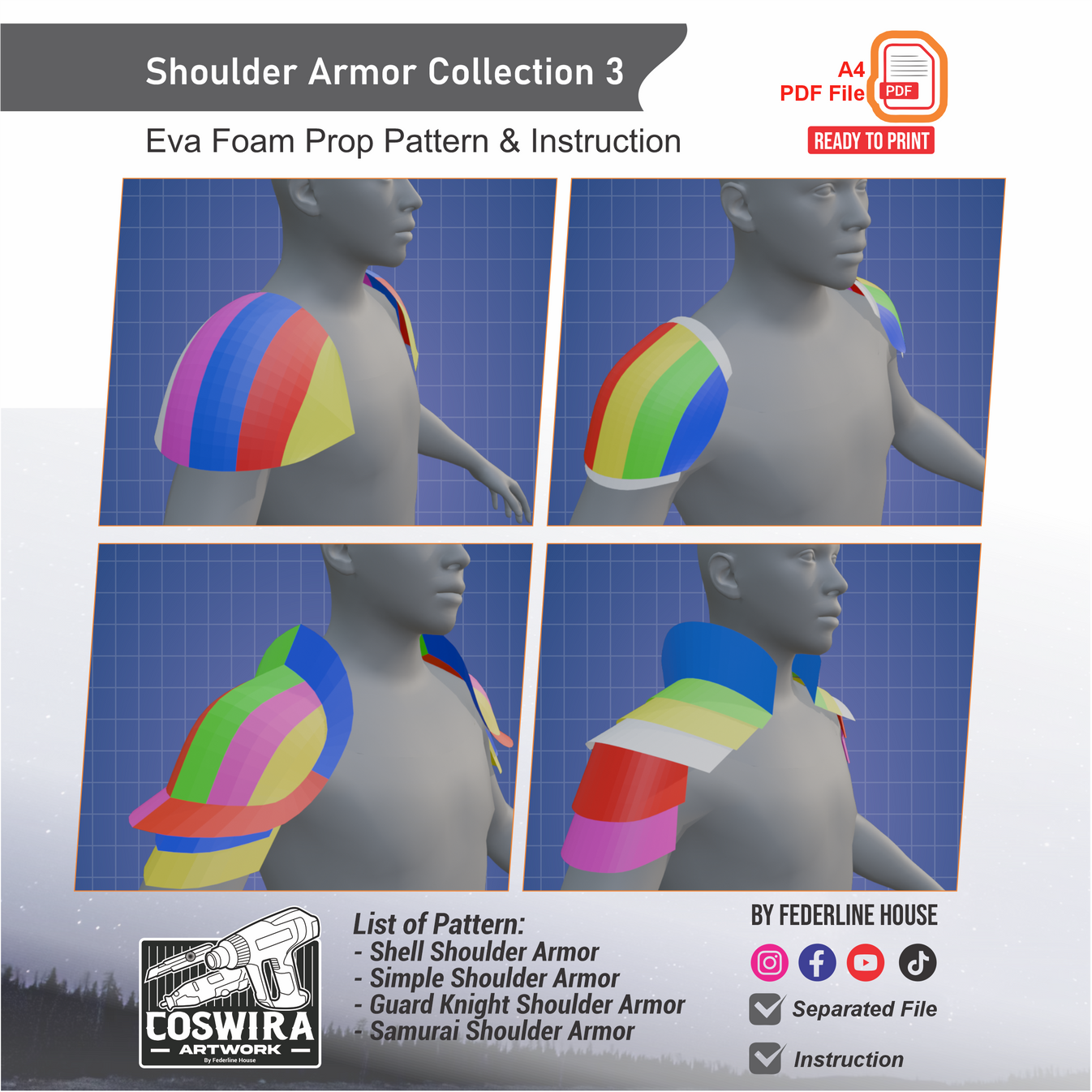 Shoulder Armor Collection 3 – EVA Foam Basic Pattern Bundle for Cospla ...