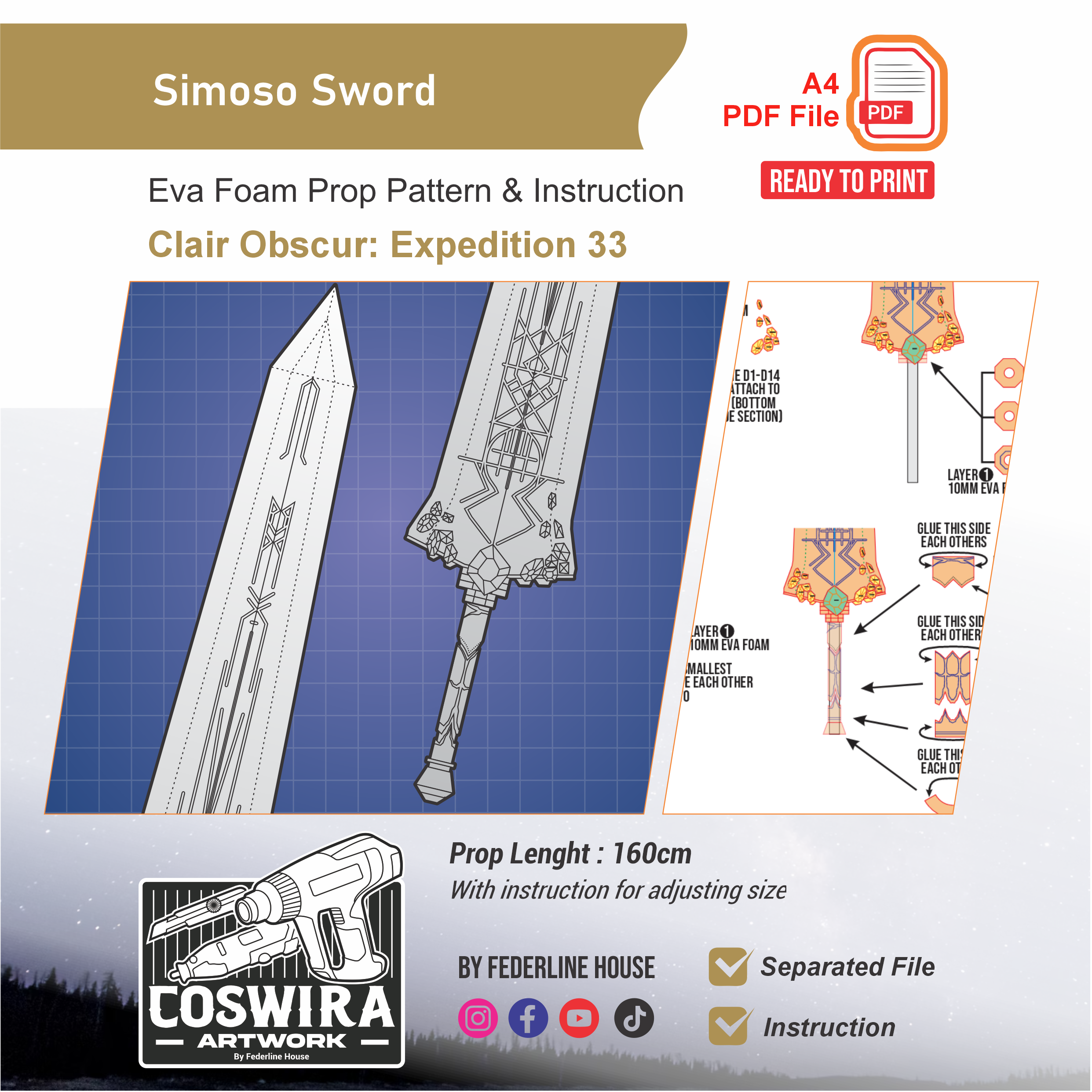 Simoso – Simon’s Sword Prop Pattern Template – EVA Foam Pattern for Co ...
