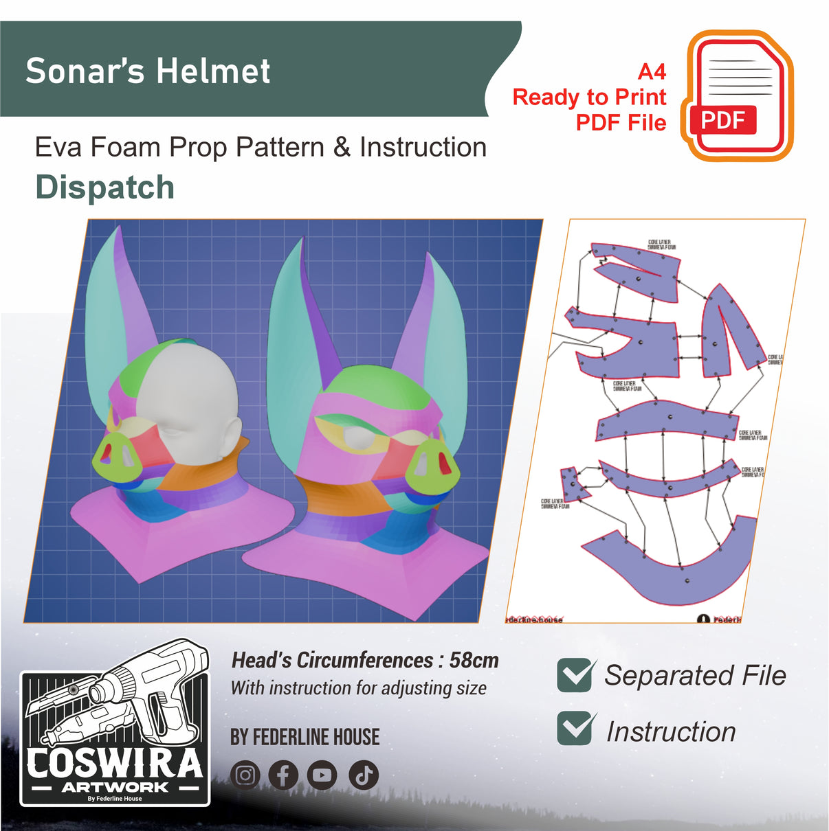 Sonar’s Helmet Prop Pattern Template – EVA Foam Pattern for Cosplay ...