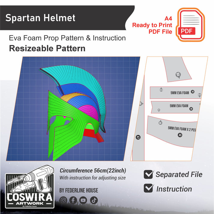 Basic Eva Foam Pattern: Spartan Helmet Cosplay Template Blueprint PDF ...