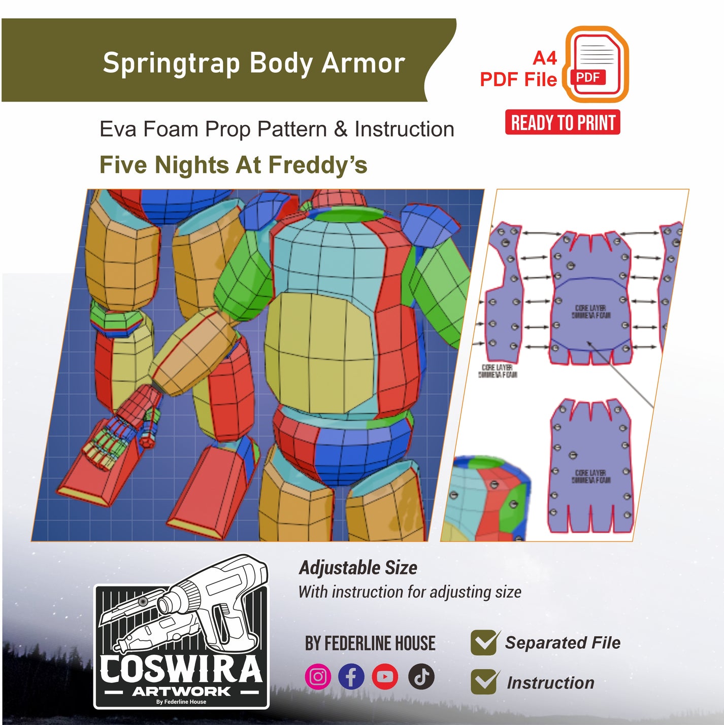 Springtrap Body Armor Prop Pattern Template – EVA Foam Pattern for Cos ...