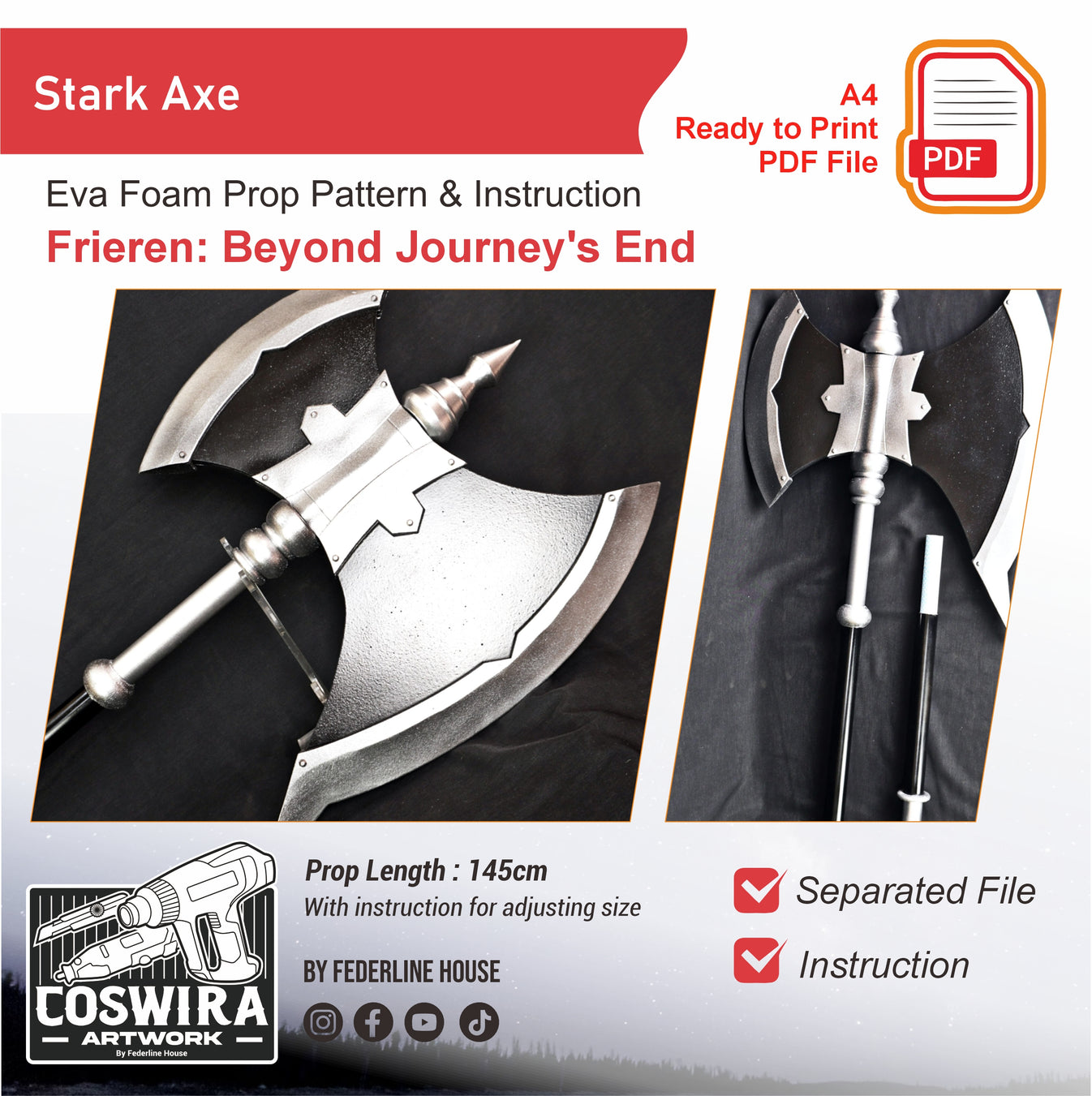 Stark Axe Prop Pattern Template – EVA Foam Pattern for Cosplay & DIY B ...