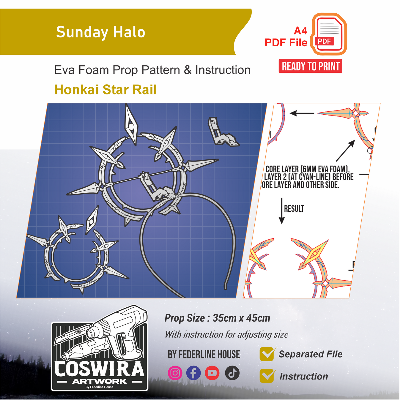Sunday Halo Prop Pattern Template – EVA Foam Cosplay PDF Inspired by H ...