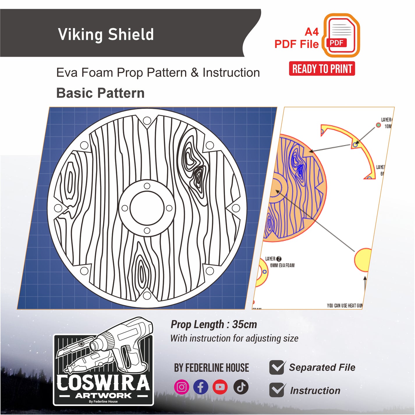 Viking Shield Basic Pattern – EVA Foam Shield Template for Cosplay & D ...