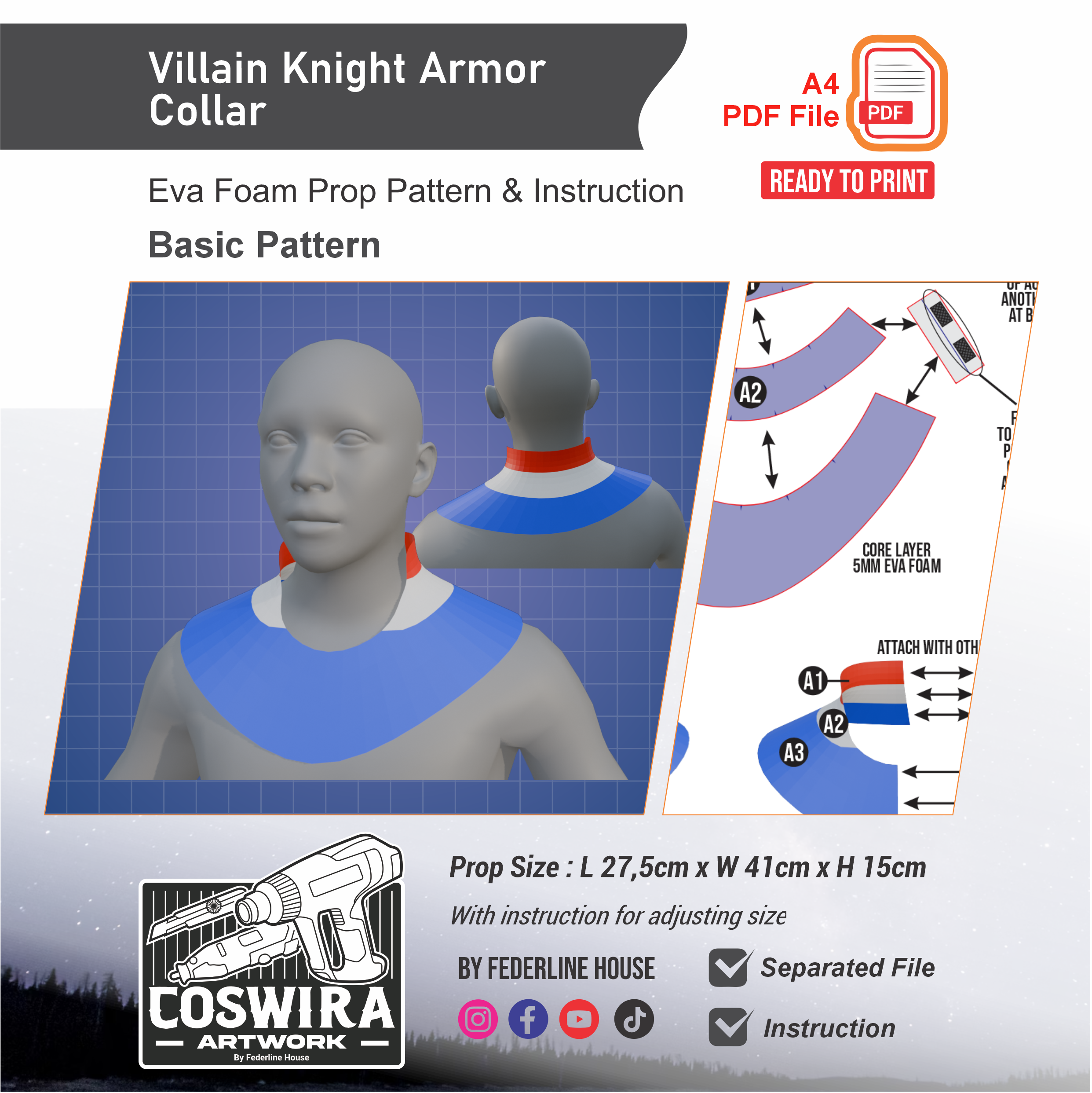 Villain Knight Armor Collar Pattern Template – EVA Foam Cosplay PDF fo ...