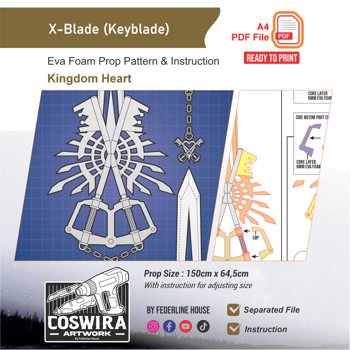 X-Blade Keyblade Prop Pattern Template – EVA Foam Pattern for Cosplay ...