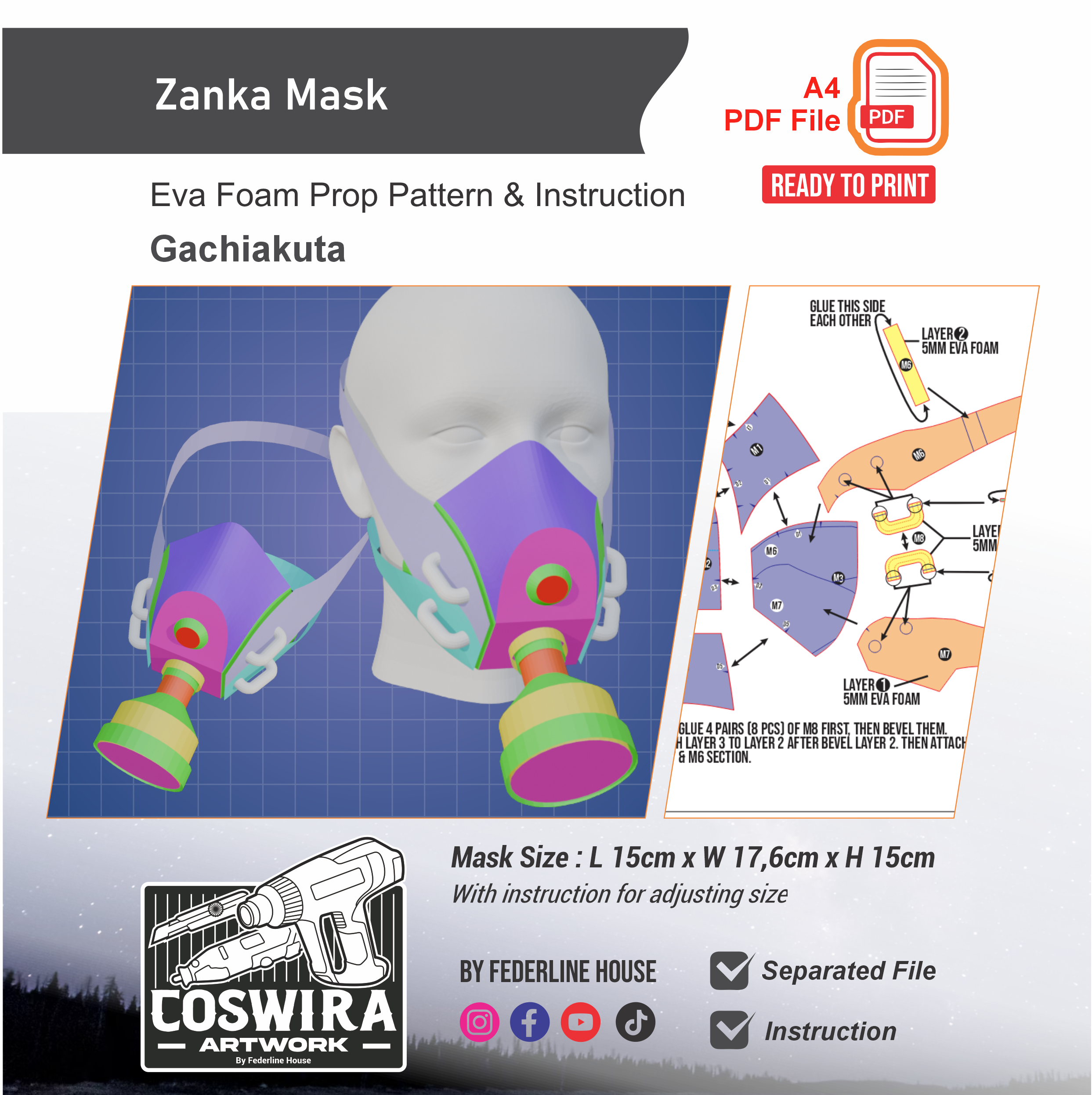 Zanka Mask Prop Pattern Template – EVA Foam Pattern for Cosplay & DIY ...